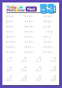 Tabla del 53 - La tabla de multiplicar del 53 para niños